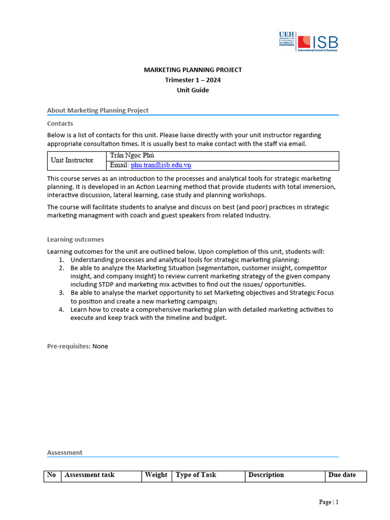 MPP Unit Guide - T1 2024 | PDF | Apa Style | Marketing