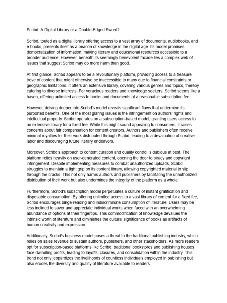 Scribd - A Digital Library or A Double-Edged Sword | PDF | Scribd | Copyright Infringement