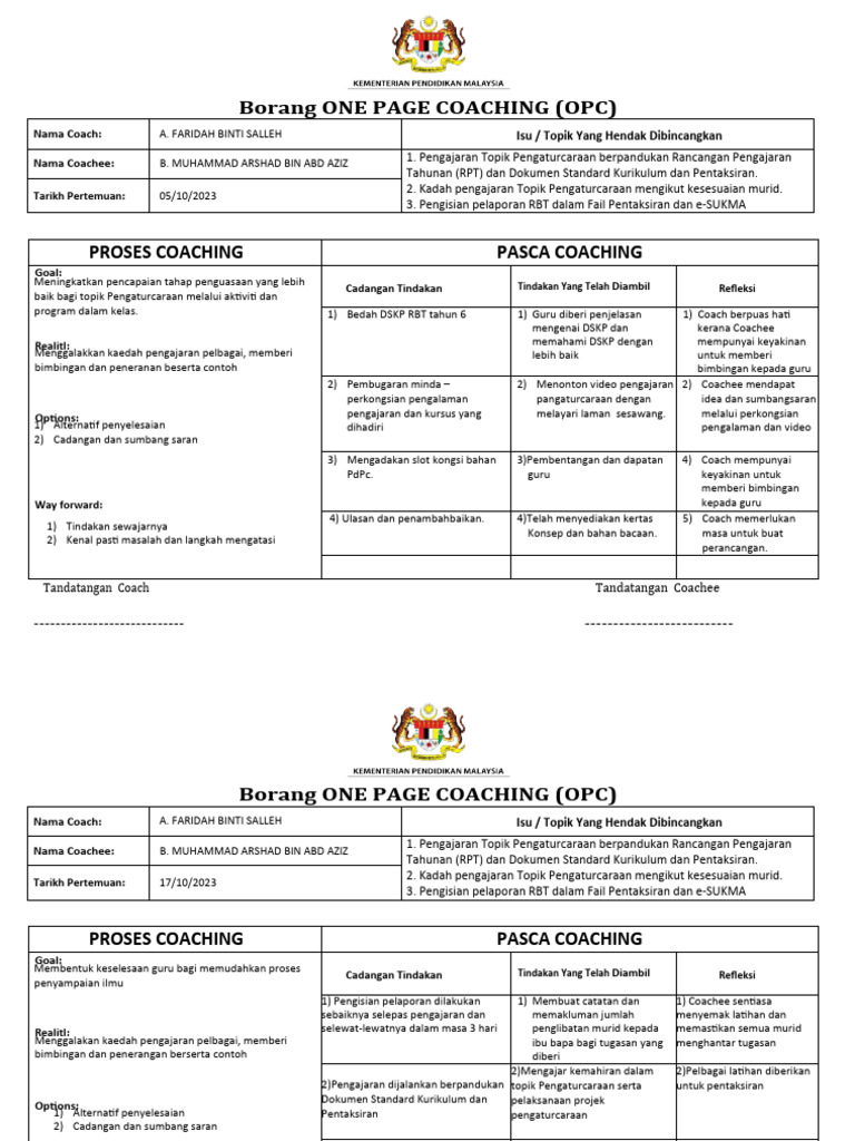 Borang OPC RBT | PDF