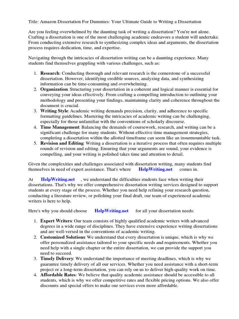 Amazon Dissertation For Dummies | PDF | Thesis | Essays