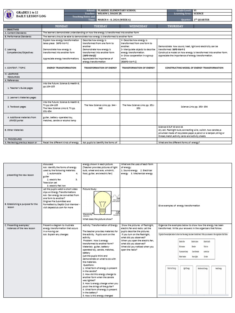 DLL - Science 6 - Q3 - W6 | PDF | Differentiated Instruction | Learning