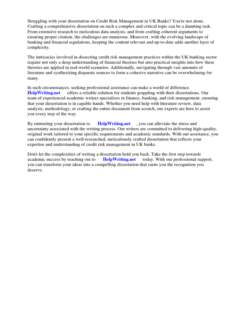 Credit Risk Management in Uk Banks Dissertation | PDF | Banks | Risk