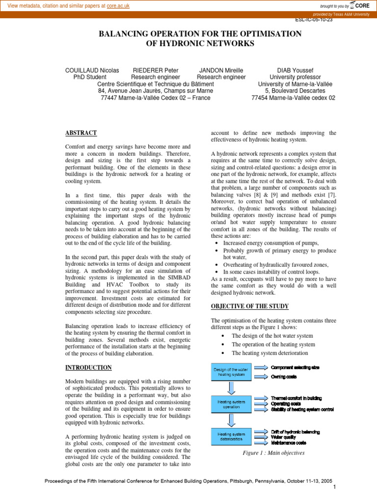 Balancing Operation For Optimization of Hydronic Networks | PDF | Water Heating | Flow Measurement