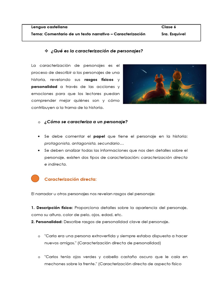 Caracterización de Personajes | PDF | Narración | Pelo