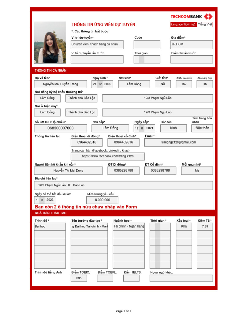 CV Nguyễn Mai Huyền Trang | PDF