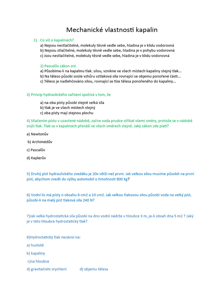 Mechanické Vlastnosti Kapalin | PDF