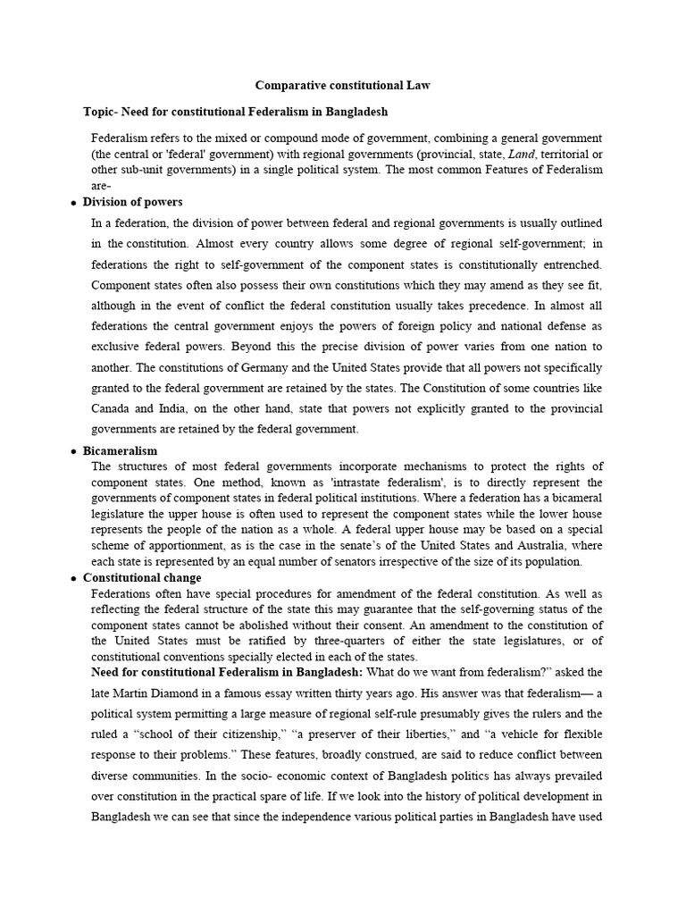 Comparative Constitutional Law Topic-Need For Constitutional Federalism in Bangladesh | Download ...