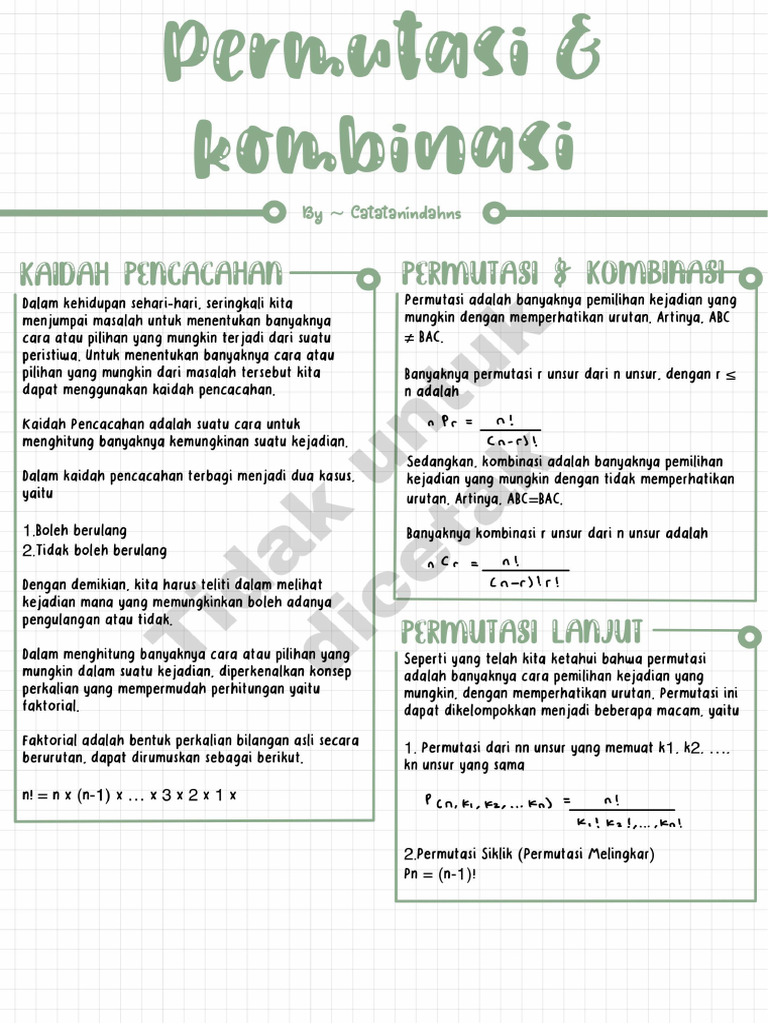Permutasi & Kombinasi - Matematika by Catatanindahns | PDF