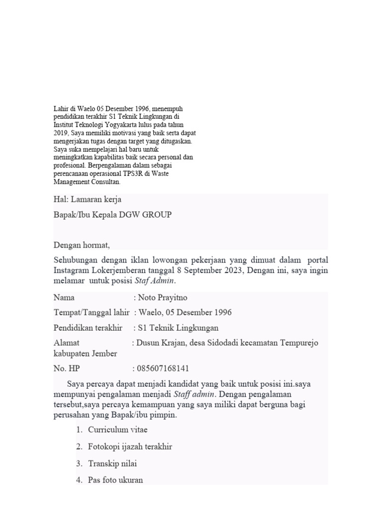 Noto Prayitno Curiculum Vitae 1 | PDF