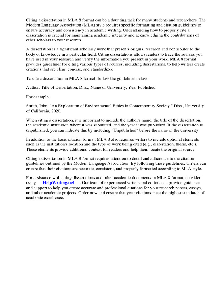How To Cite A Dissertation Mla 8 | PDF | Citation | Thesis