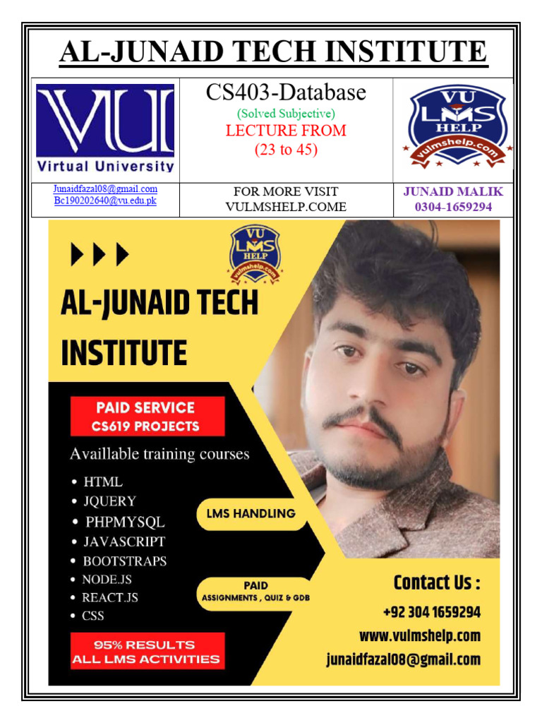 CS403 Solved Subjective Final Term by Junaid | PDF | Database Index | Databases