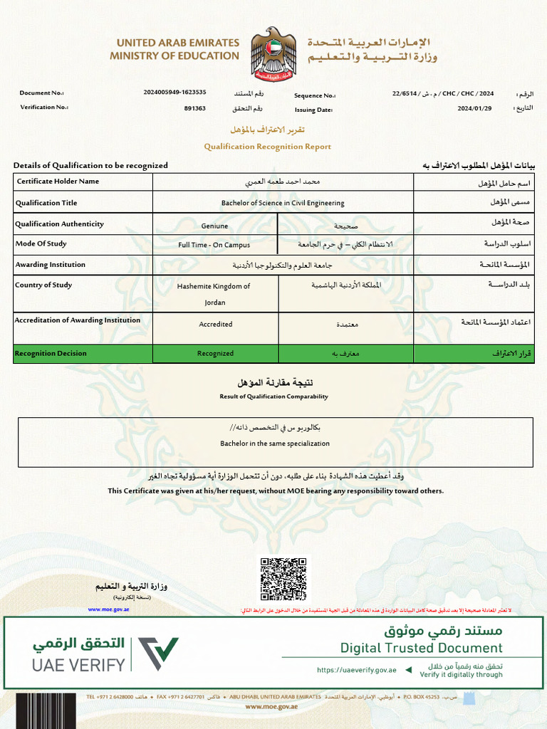 Recognition of University Certificates Issued From Outside The UAE ...