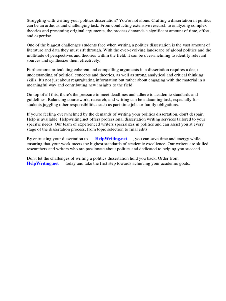 Politics Dissertation Sample | PDF | Thesis | Science