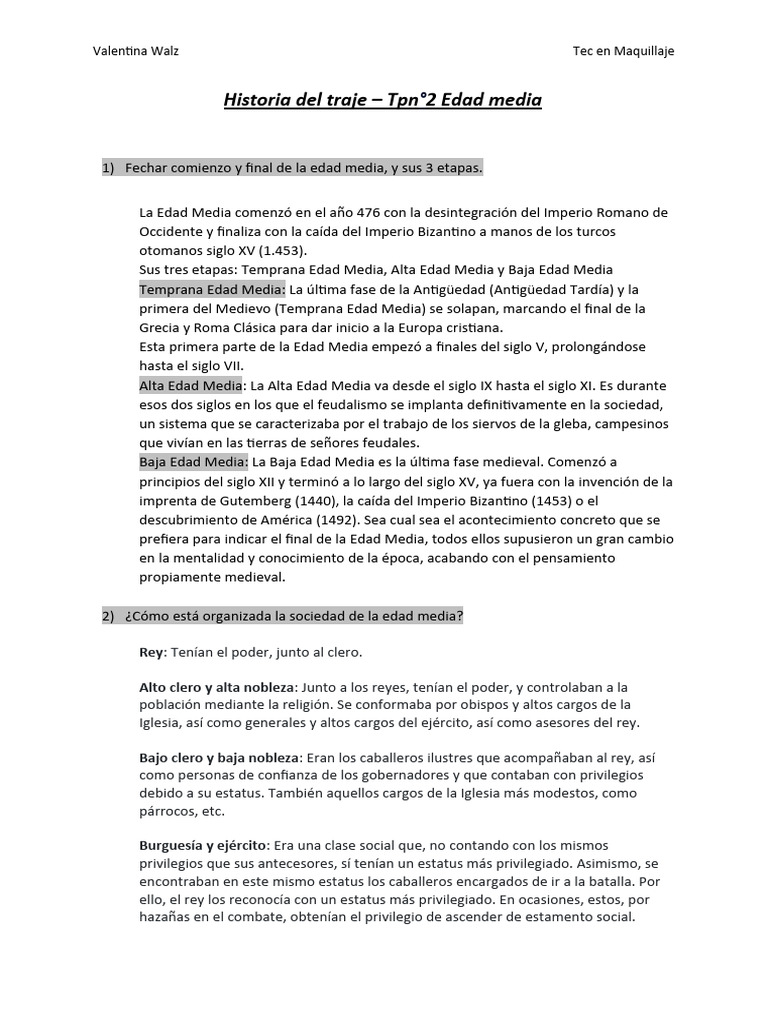 Historia Del Traje Tpn° 2 - Valentina Walz | PDF | Edades medias | Ropa