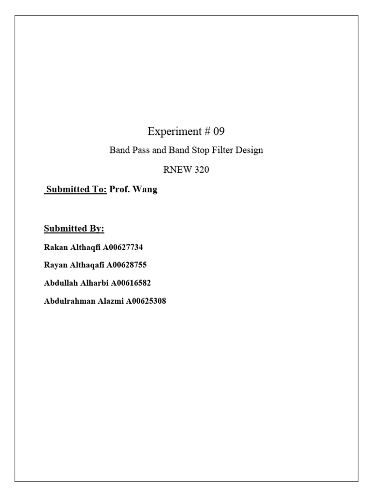 Band Pass and Stop Filter Design | PDF | Electronic Filter | Electrical ...