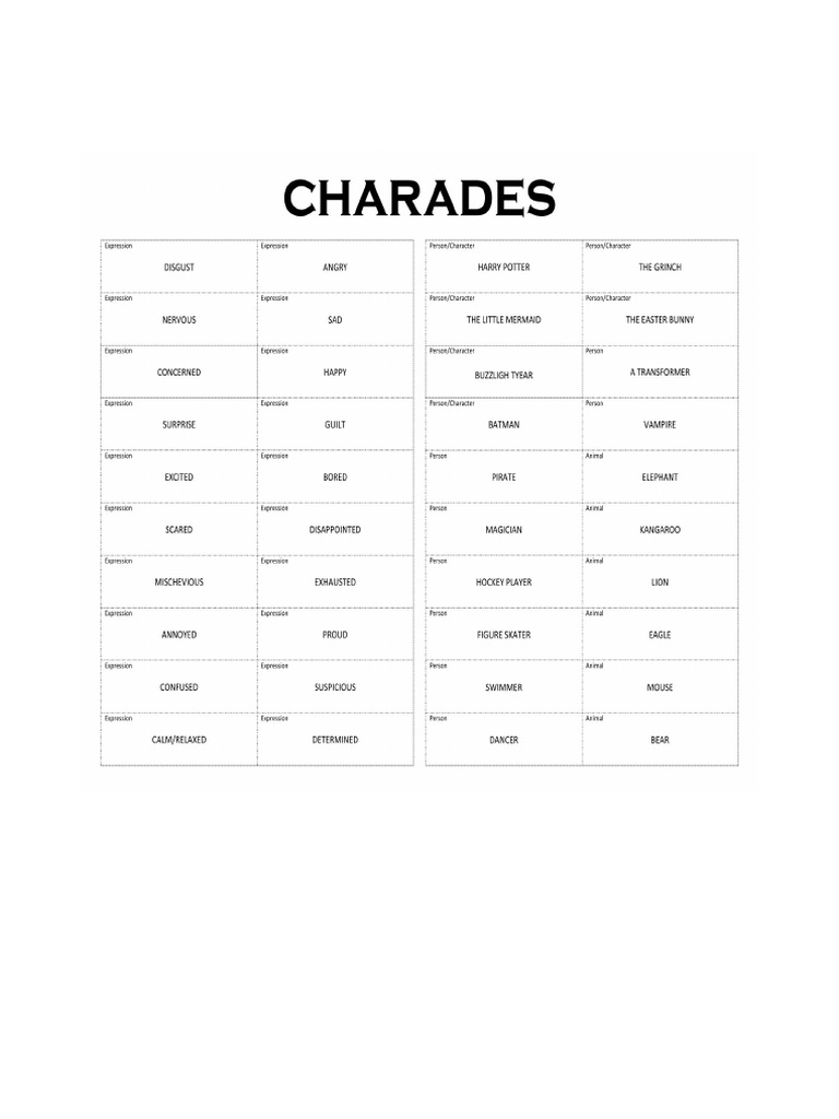 Printable Things To Act Out Charadesn - 3608.jpg | PDF