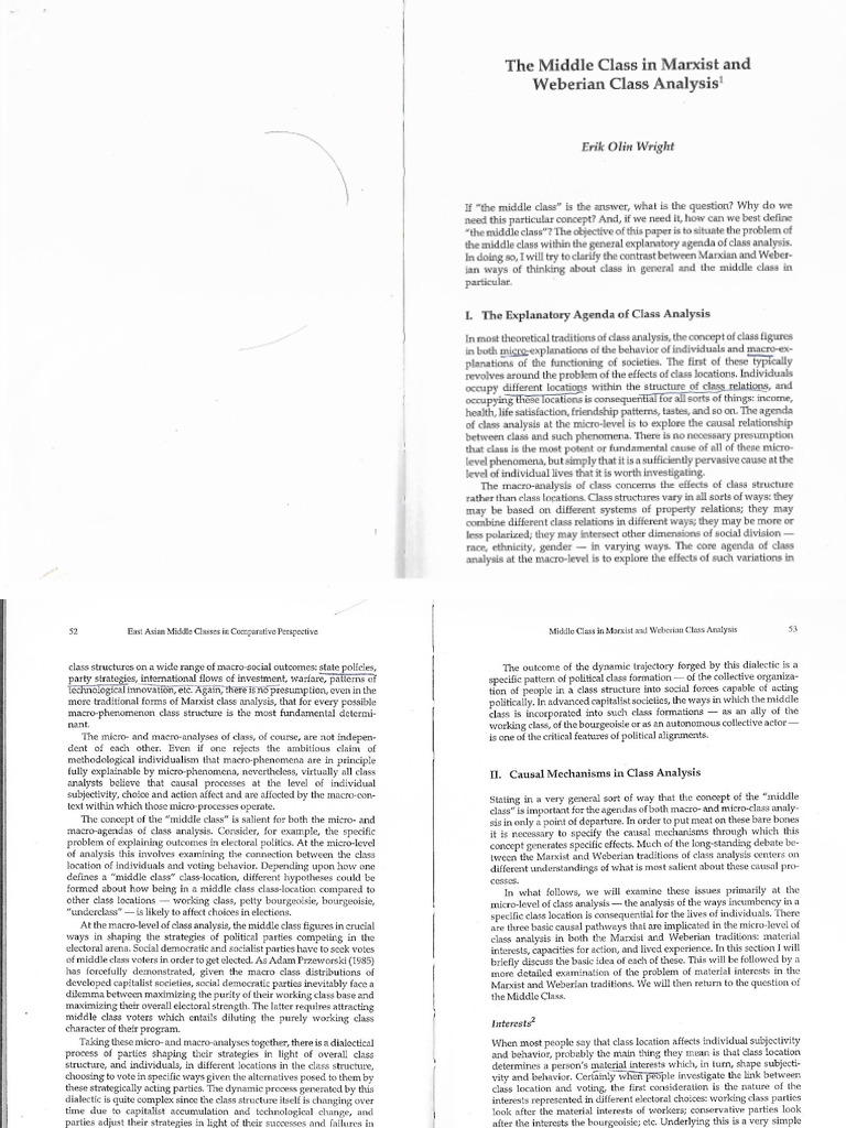 The Middle Clasas in Marxist and Weberian Class Analysis | PDF