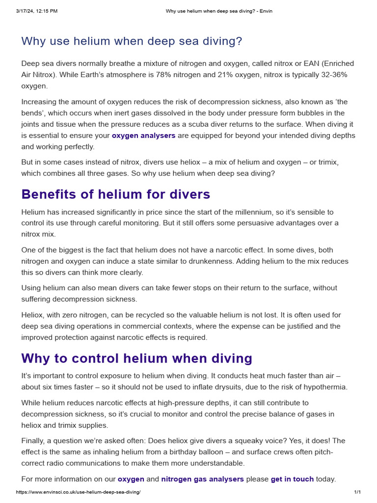 Why use helium when deep sea diving_ - Envin | PDF | Scuba Diving ...