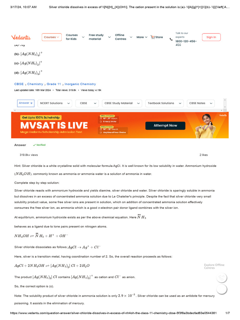 Silver Chloride Solubility in Ammonia | PDF | Ammonium | Hydroxide