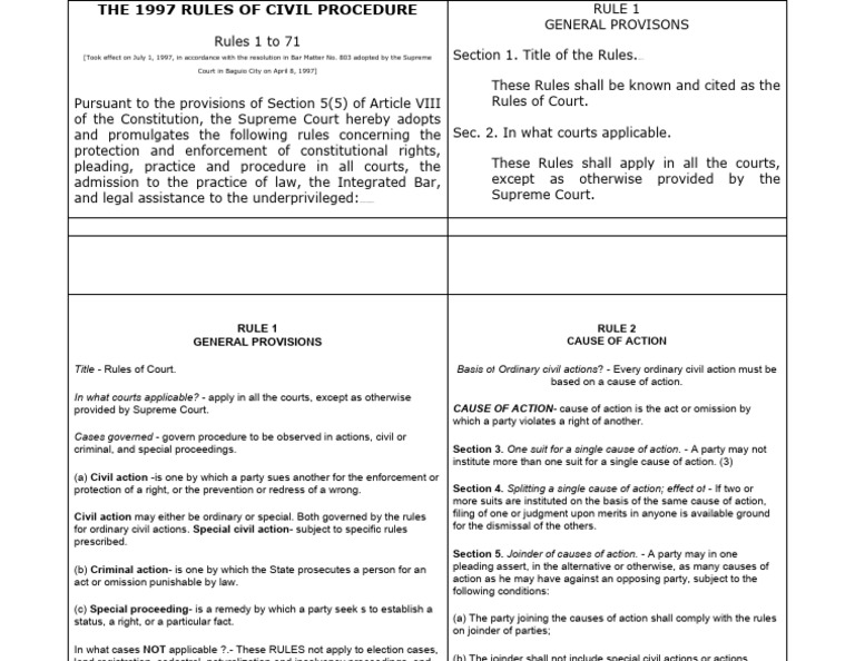 The 1997 Rules of Civil Procedure | PDF | Lawsuit | Cause Of Action