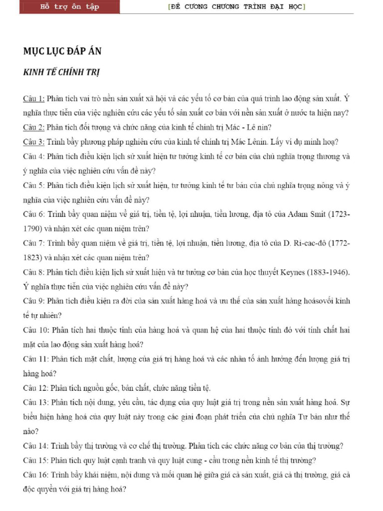 De Cuong Huong Dan On Tap Mon Kinh Te Chinh Tri Mac Lenin | PDF