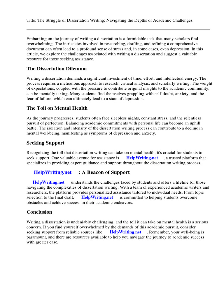 Depression After Dissertation | PDF | Major Depressive Disorder ...