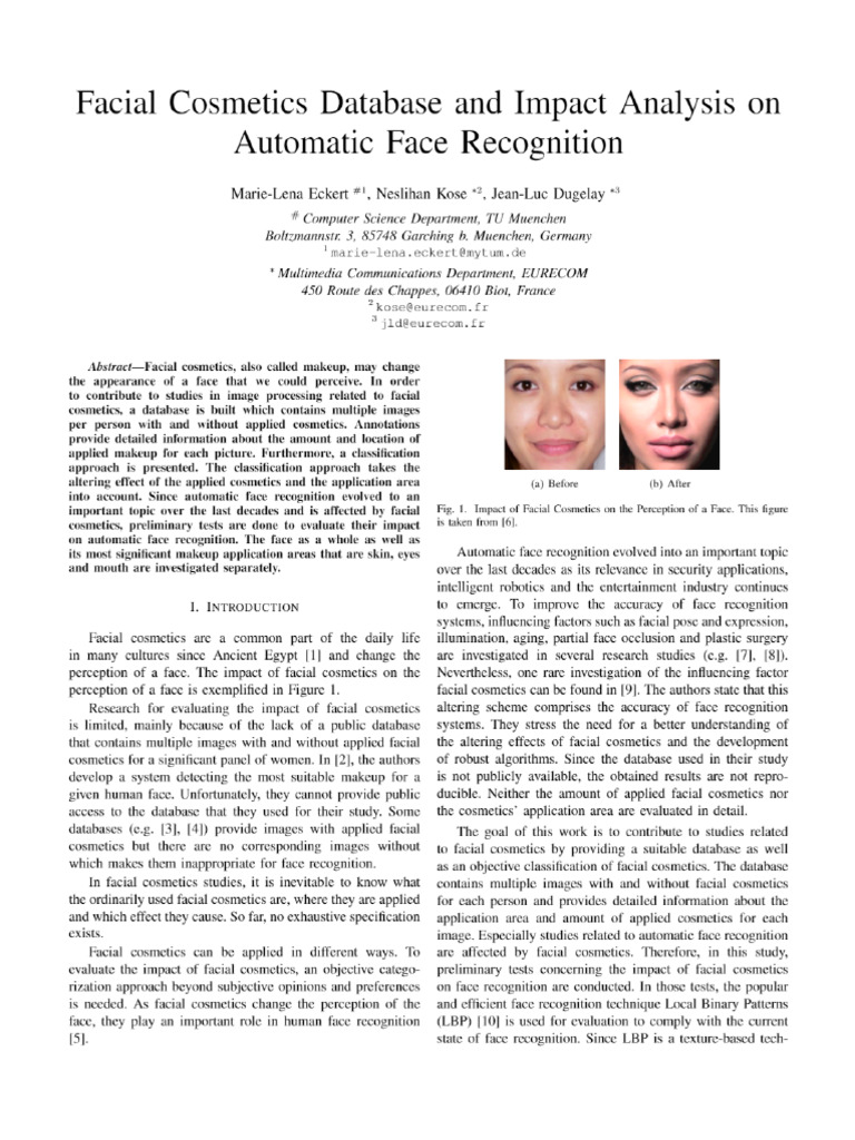 Facial Cosmetics Database and Impact Analysis On Automatic Face | PDF