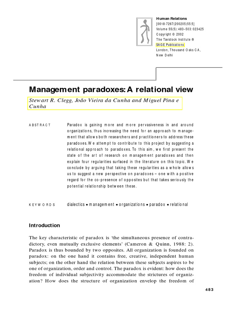 Clegg Et Al 2002 Management Paradoxes A Relational View | PDF ...