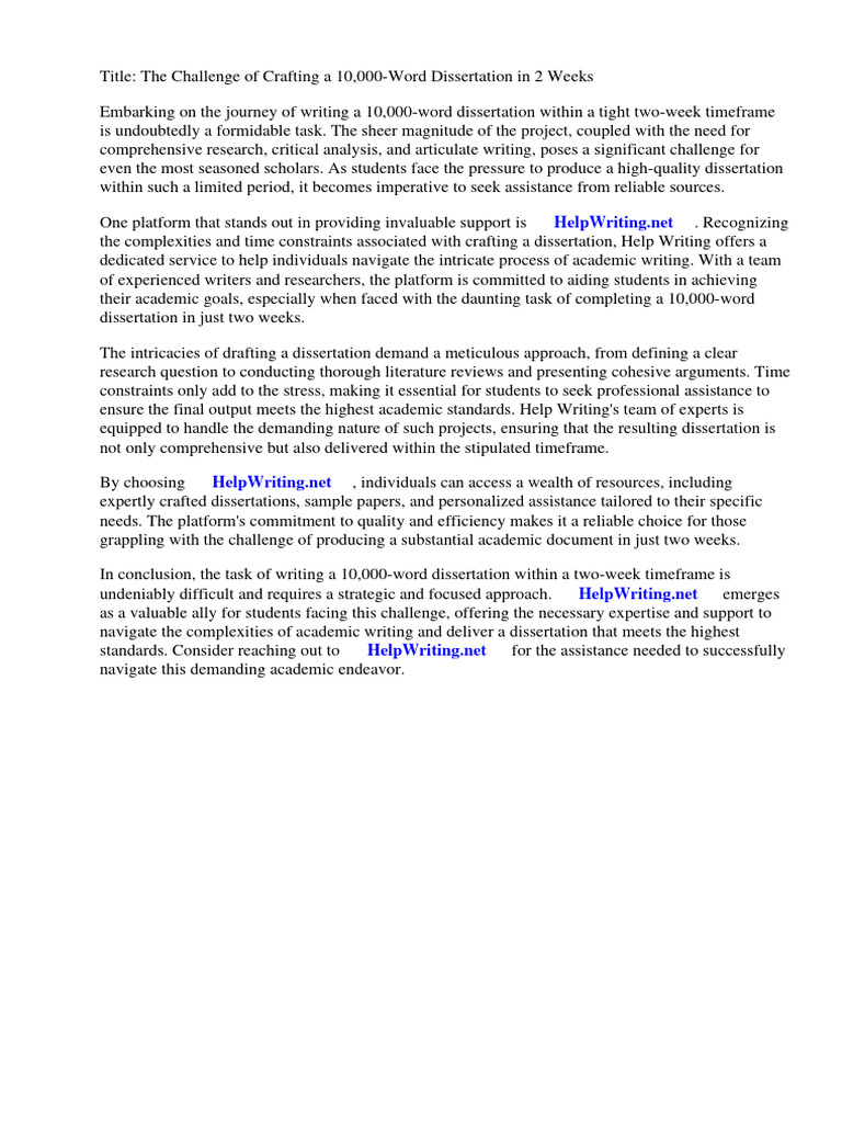 Word Dissertation in 2 Weeks | PDF | Thesis | Methodology