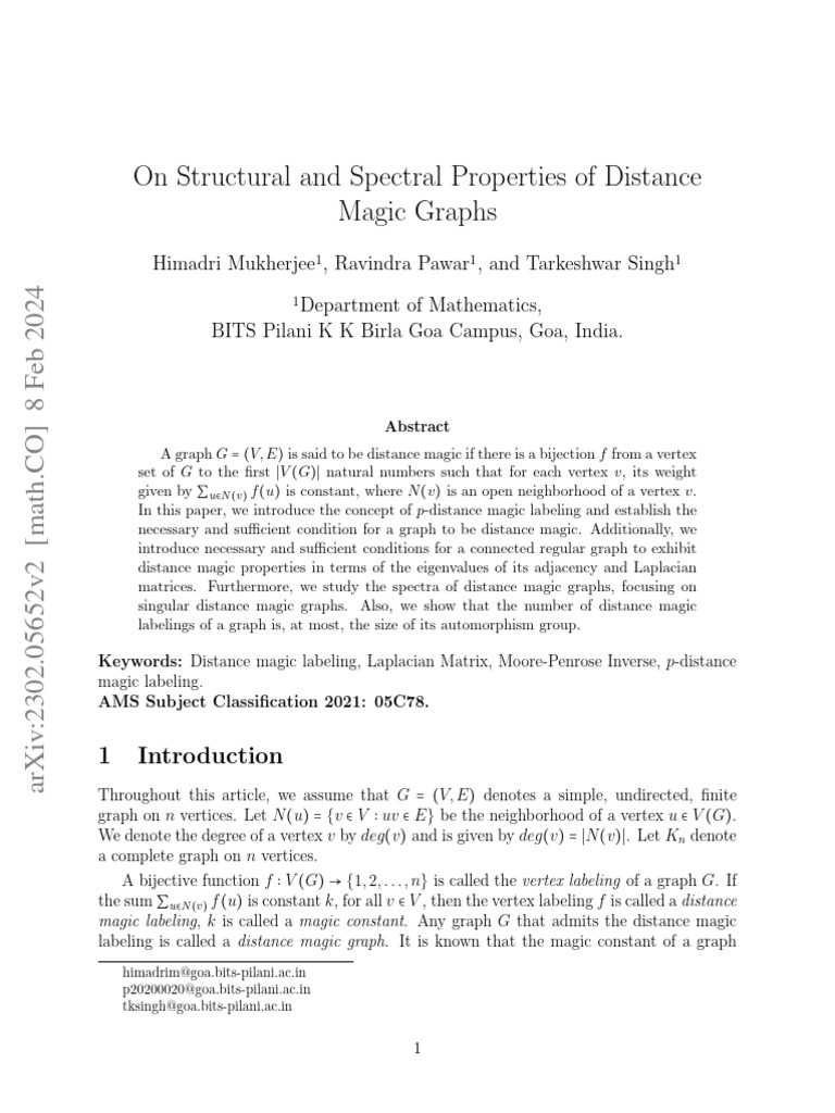 Structural and Spectral Properties of Distance Magic Graphs | PDF | Eigenvalues And Eigenvectors ...