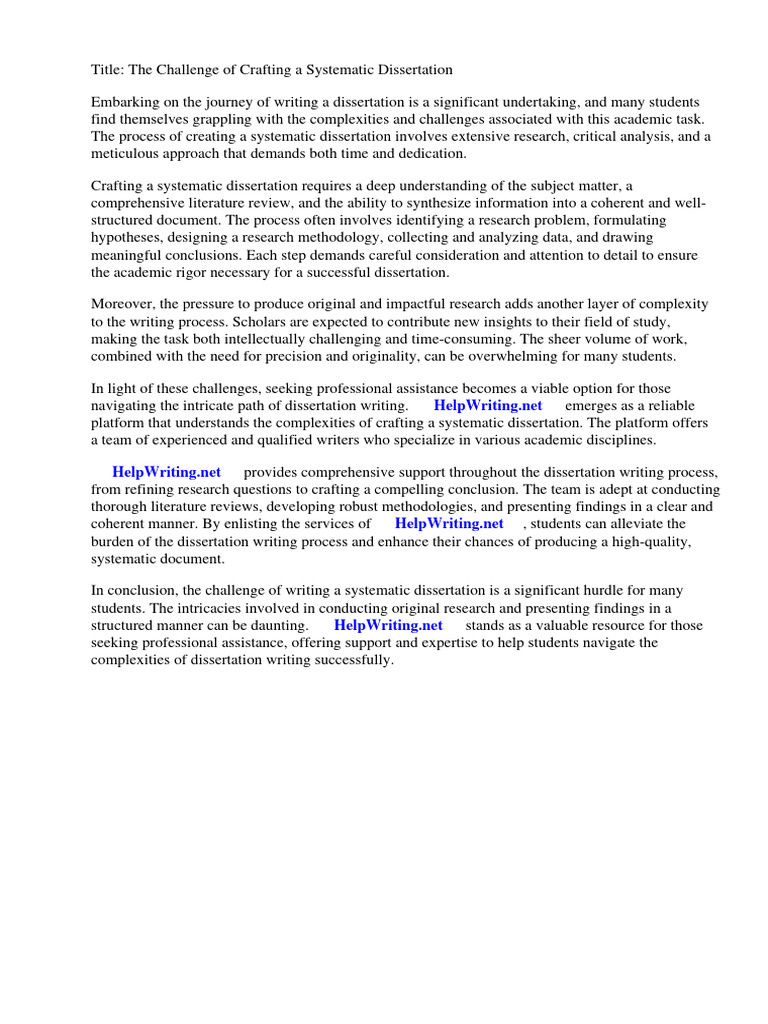 Systematic Dissertation | PDF | Systematic Review | Thesis