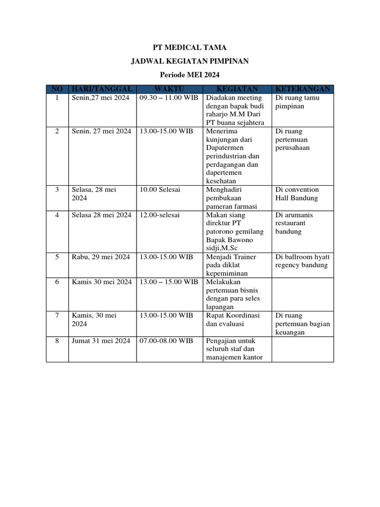 Agenda Kegiatan Pimpinan | PDF