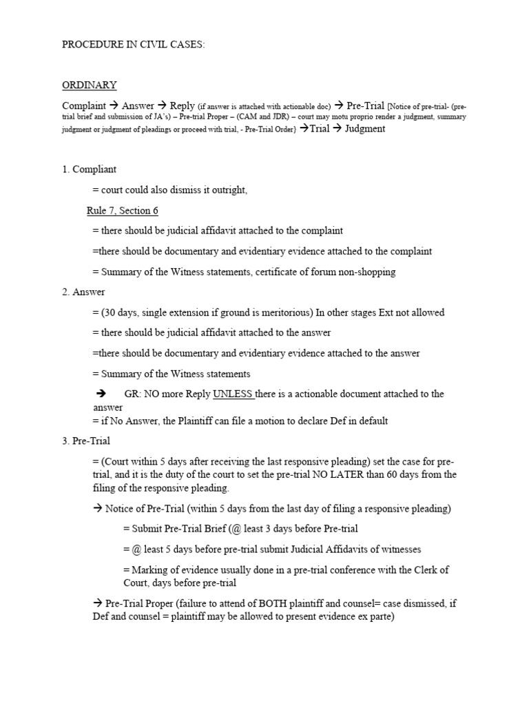 PROCEDURE IN CIVIL and CRIM CASES | PDF | Pleading | Complaint