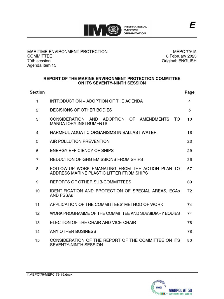 MEPC 79-15 - Report of The MEPC 79 | PDF