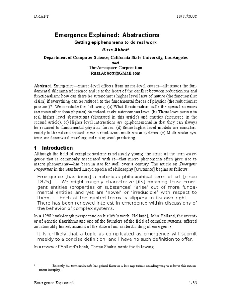 Emergence Explained Abstractions 07.12 | PDF | Reductionism ...