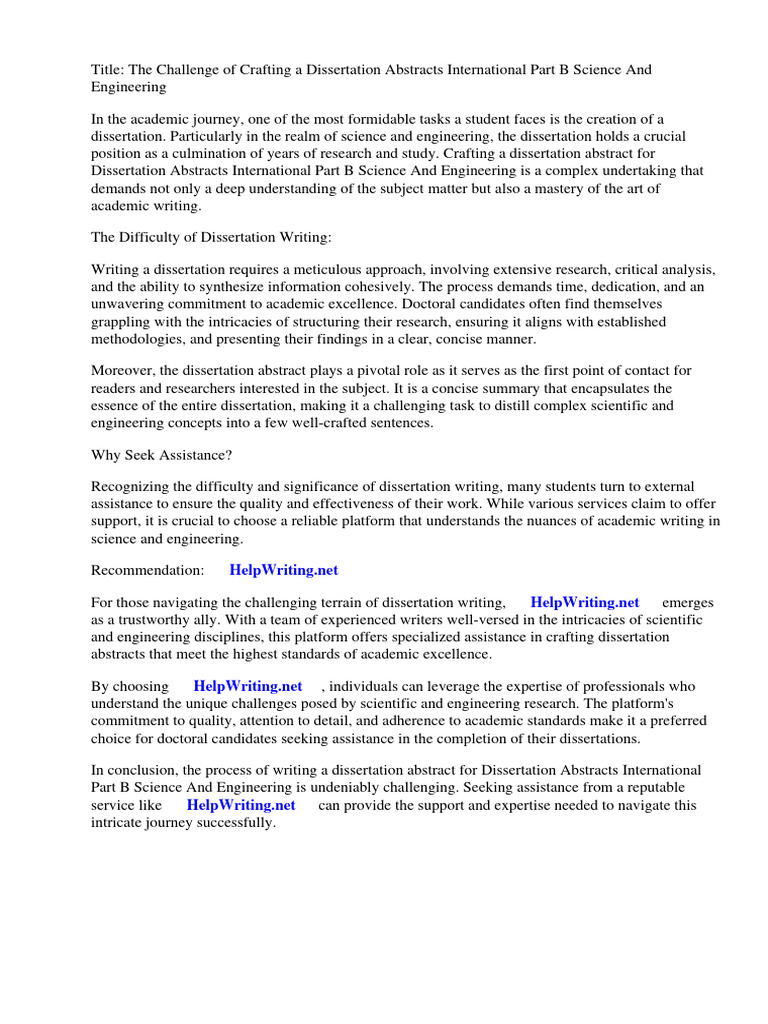 Dissertation Abstracts International Part B Science and Engineering ...