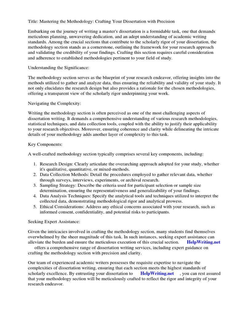 How To Write The Methodology Section Of A Master Dissertation Pdf