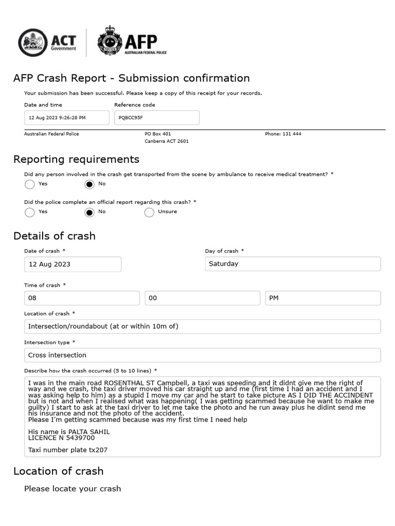 Crash Report Police Taxi | PDF | Traffic Collision | Vehicles