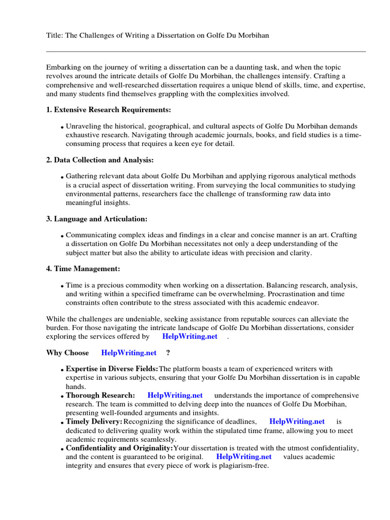Golfe Du Morbihan Dissertation Challenges | PDF