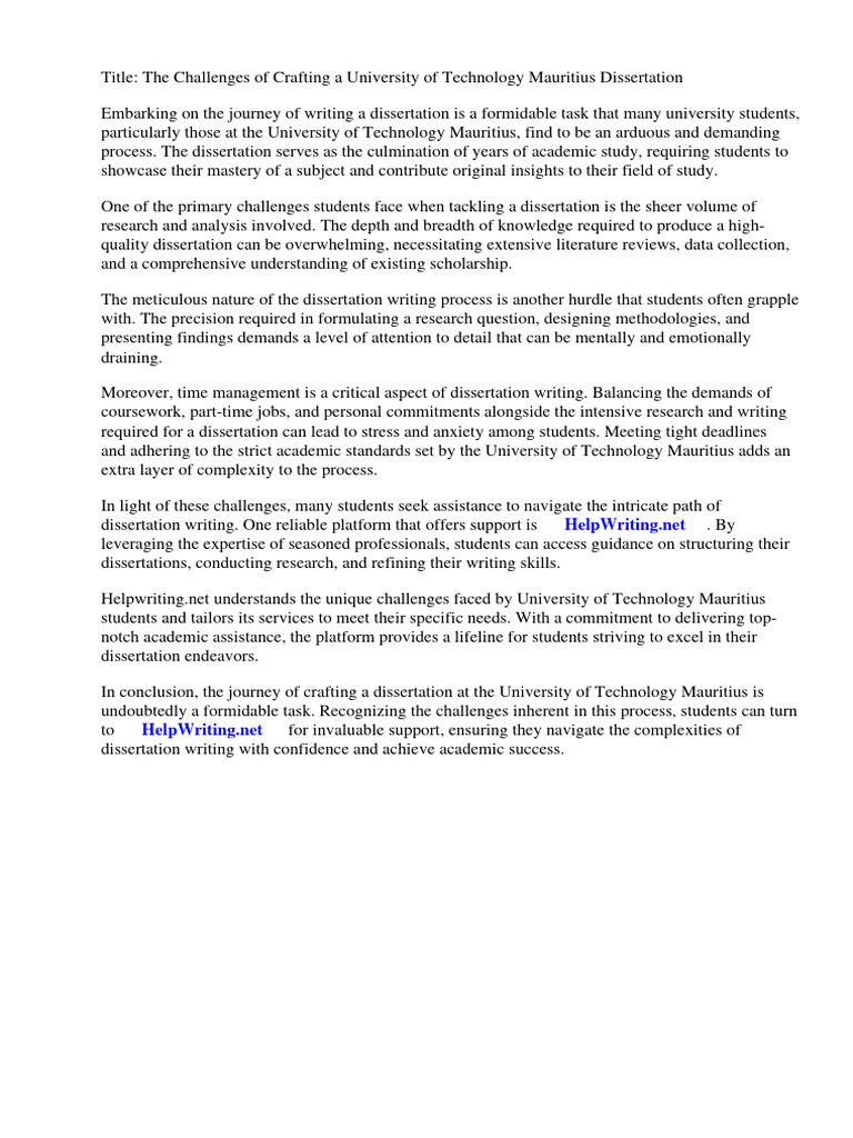 University of Technology Mauritius Dissertation | PDF | Academic Degree ...