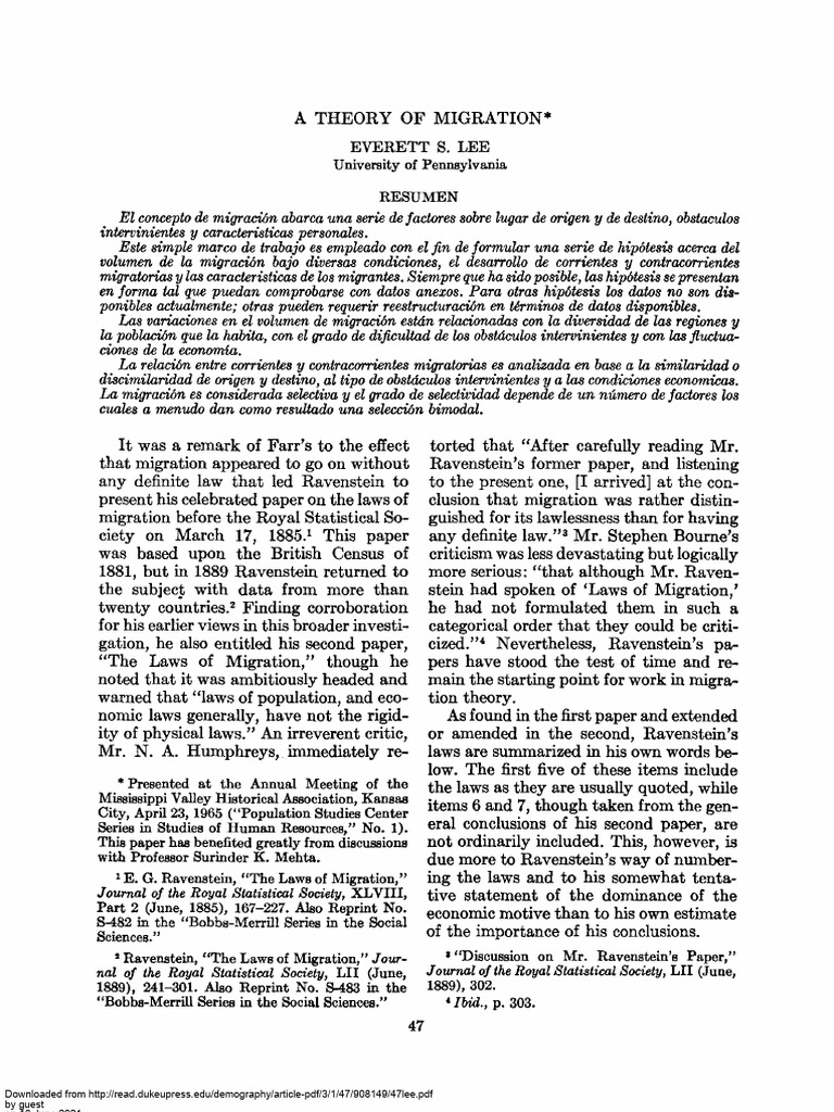 Lee Theory of Migration | PDF