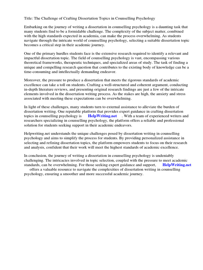 Dissertation Topics in Counselling Psychology | PDF | Psychology | Thesis