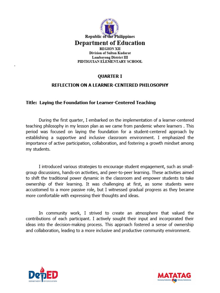 Reflection On Learner-Centered Philosophy Ti-III Sample-Objective 13 | PDF | Pedagogy ...