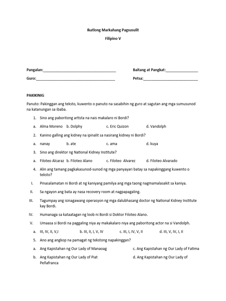 Ikatlong Markahang Pagsusulit FILI | PDF