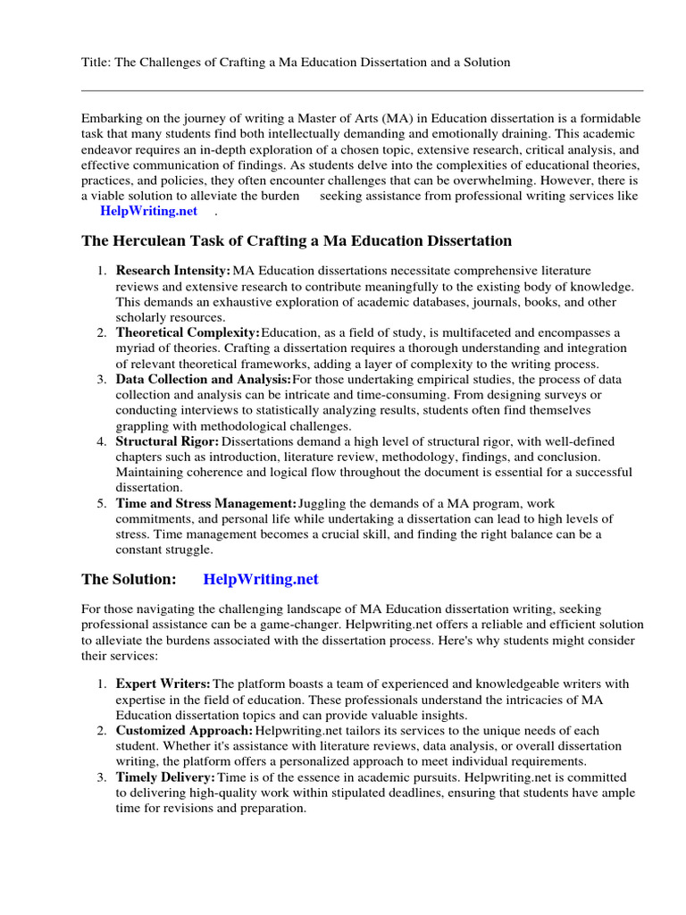 Ma Education Dissertation Topics | PDF