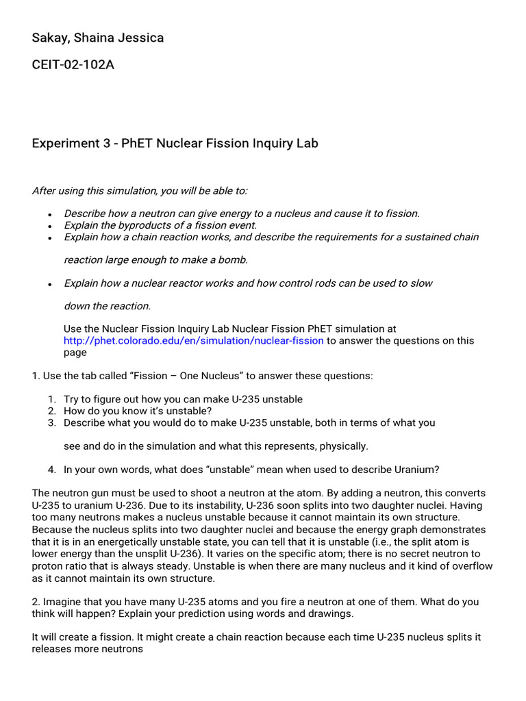 Sakay Experiment 3 Nuclear Fission | PDF Sakay Experiment 3 Nuclear Fission | PDF