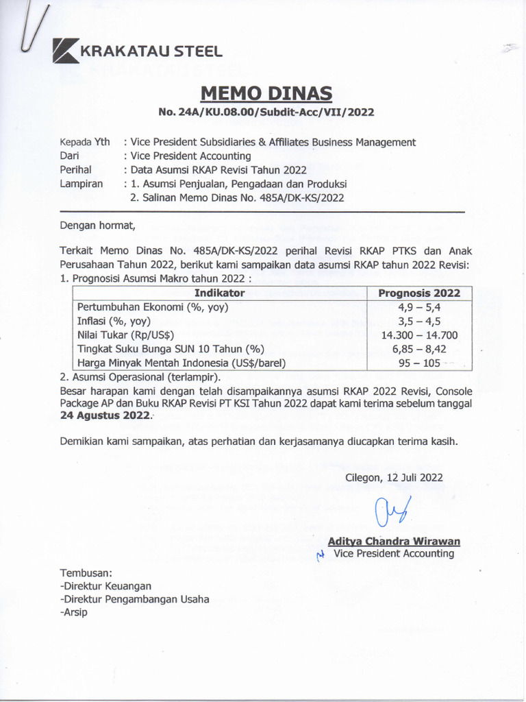 MD Asumsi Operasional RKAP 2022 Revisi | PDF
