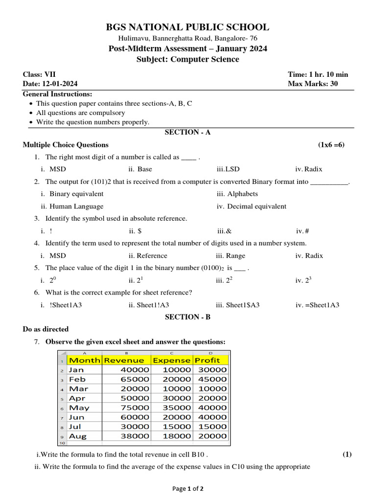 VII CompSc Revision Paper | PDF | Numbers | Formula