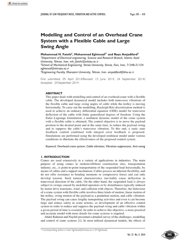 Fatehi Et Al 2014 Modelling and Control of An Overhead Crane System With A Flexible Cable and ...