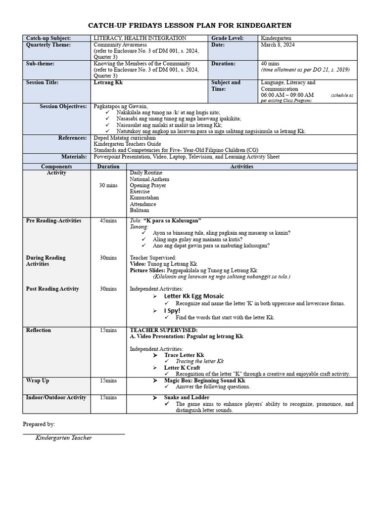 LESSON PLAN - Catch-Up-Friday-Quarter-3-Week-6 | PDF | Pedagogy | Cognition